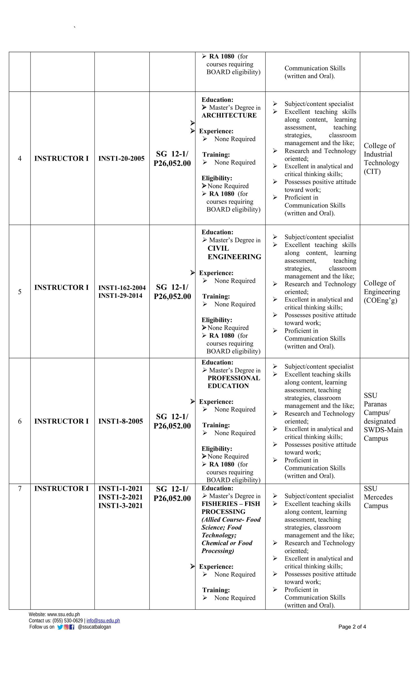 Notice of Vacant Position as of October 1, 2021 - Samar State University