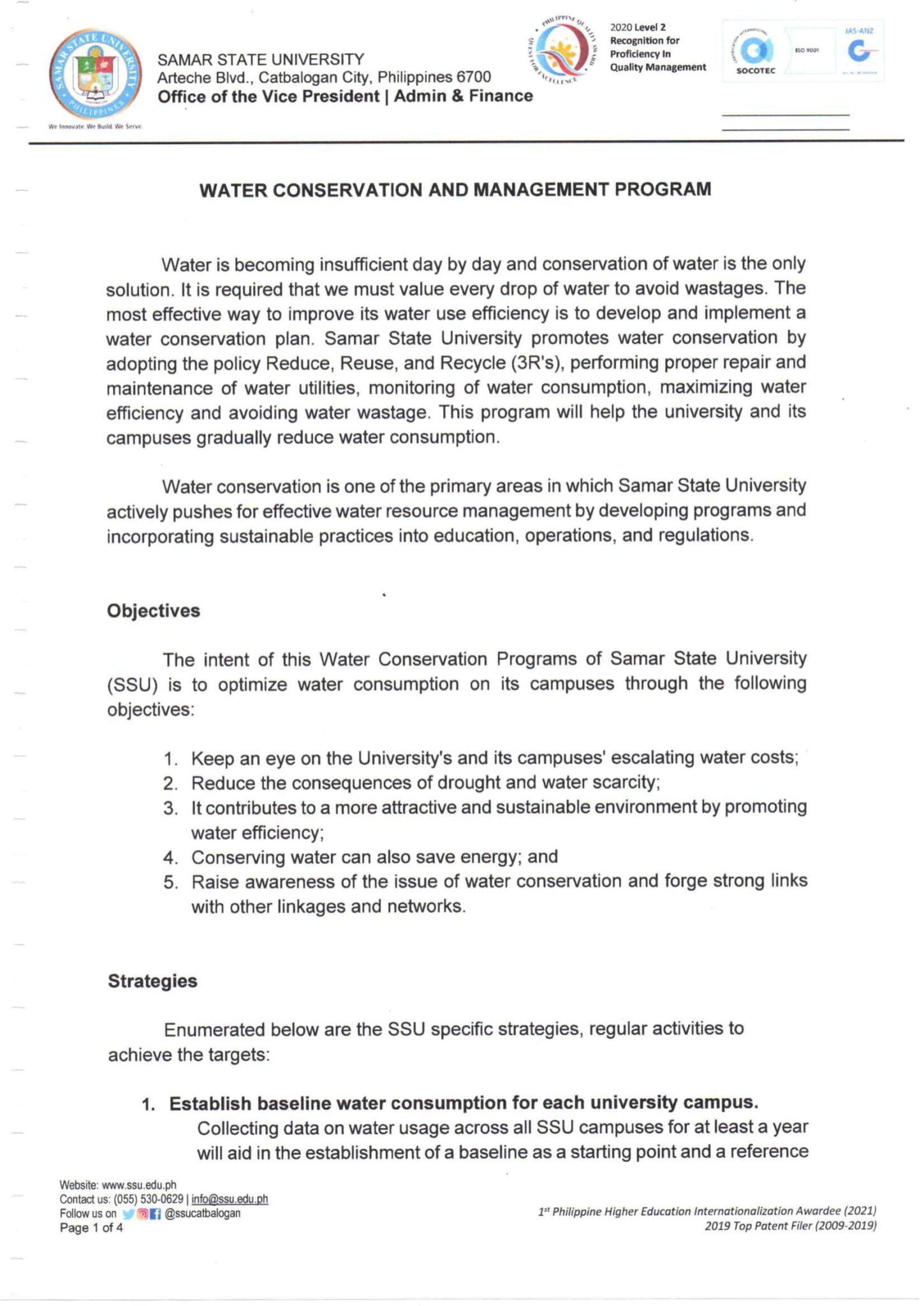 Water Conservation Programme - Samar State University