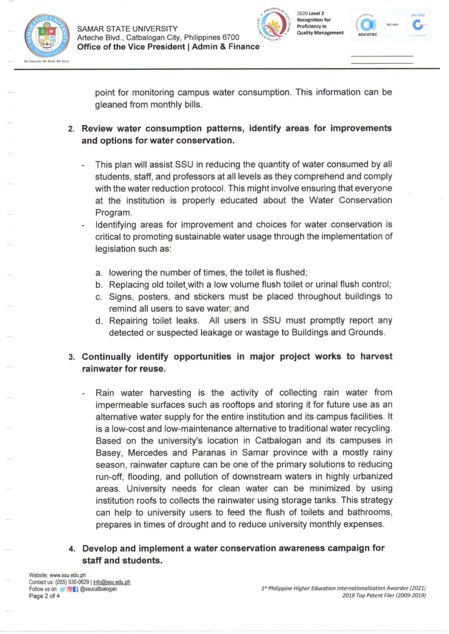 Water Conservation Programme - Samar State University