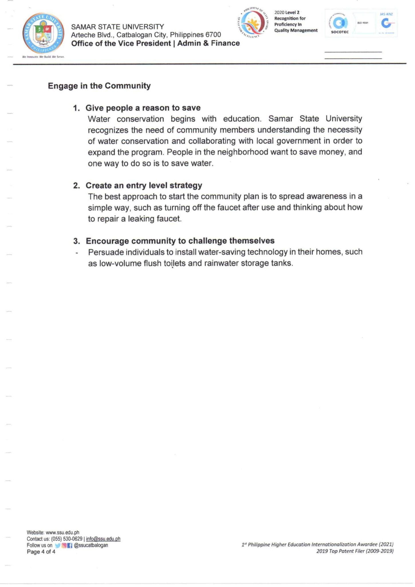 Water Conservation Programme - Samar State University