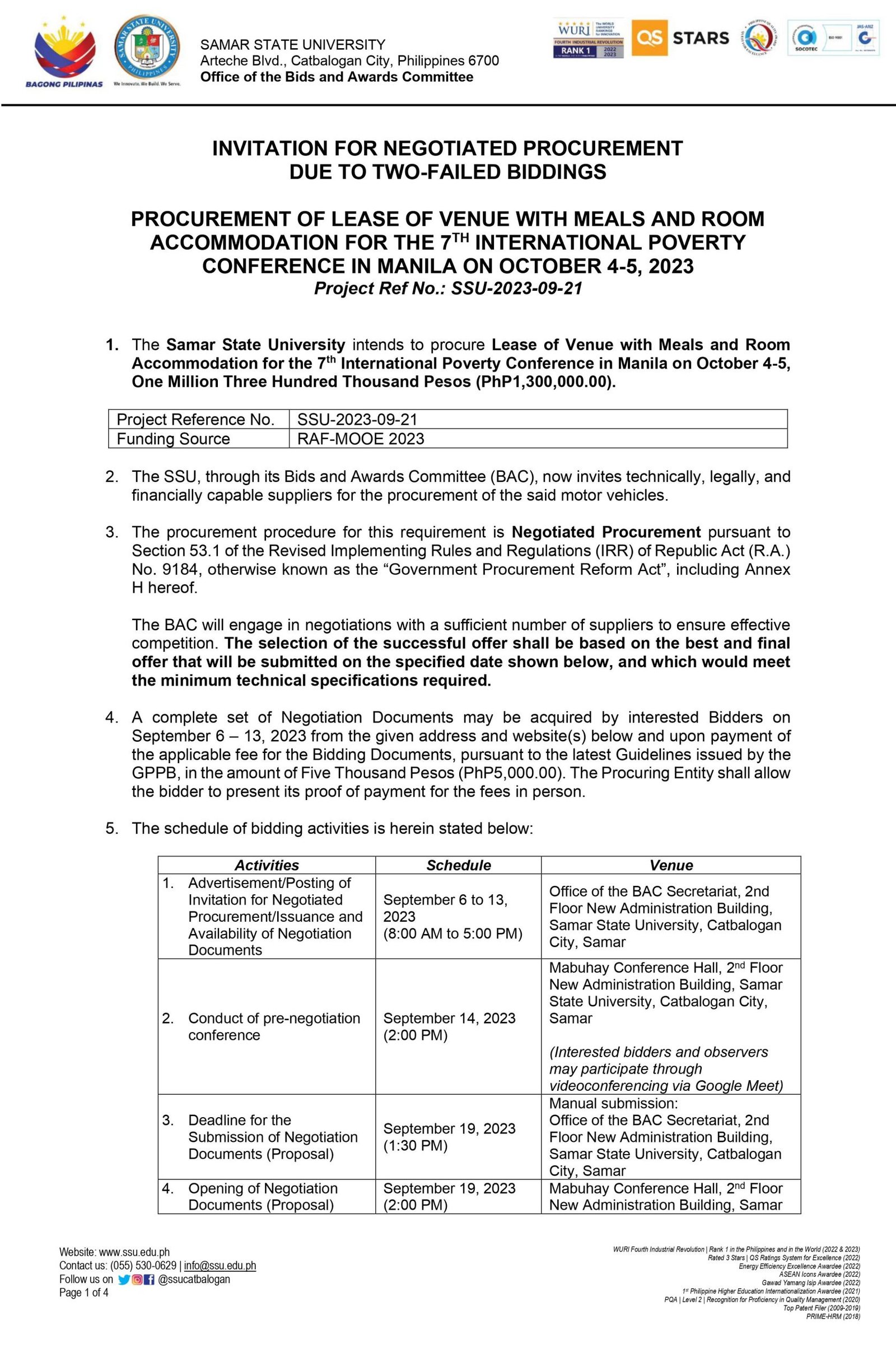 INVITATION FOR NEGOTIATED PROCUREMENT DUE TO TWO-FAILED BIDDINGS ...