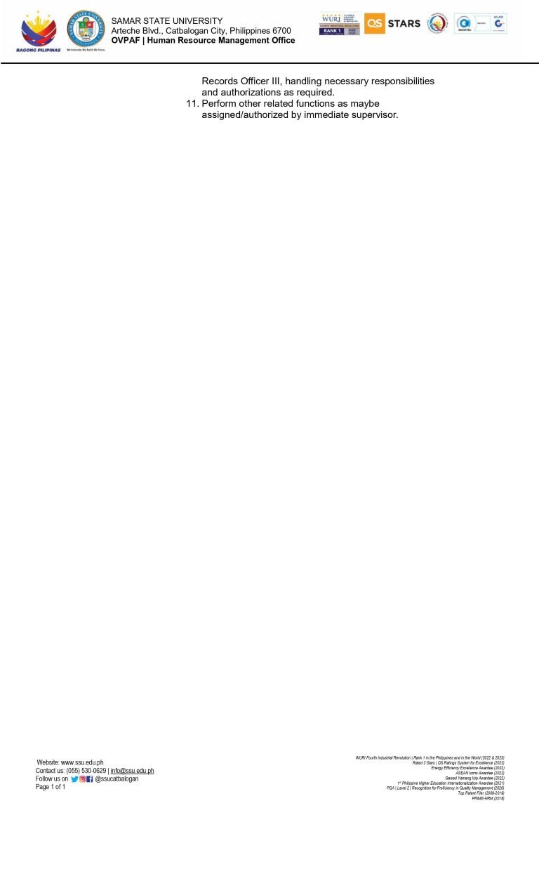 Administrative Officer III - Records Officer II (Records Unit) - Samar ...