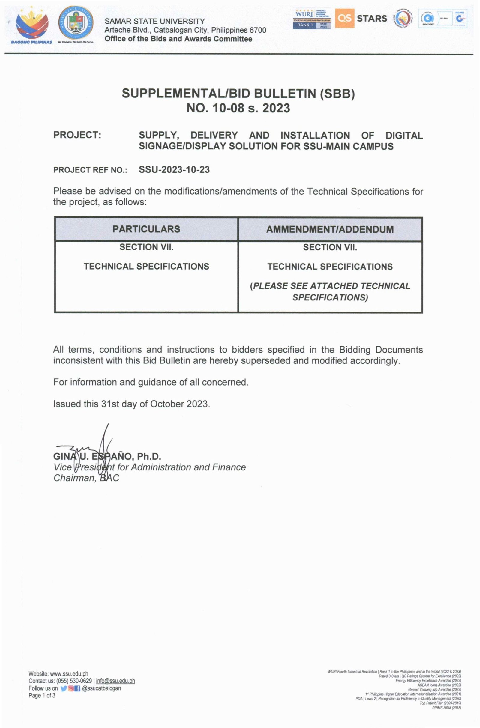 SUPPLEMENTAL/BID BULLETIN FOR SUPPLY, DELIVERY AND INSTALLATION OF ...